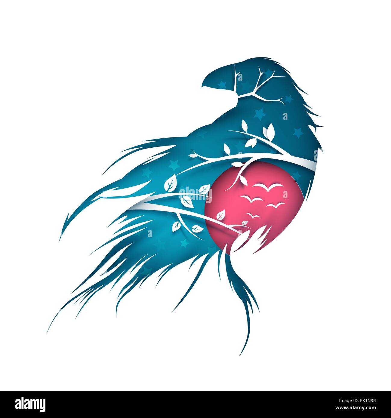 Cartoon paper landscape. Raven illustration Stock Vector Image & Art ...