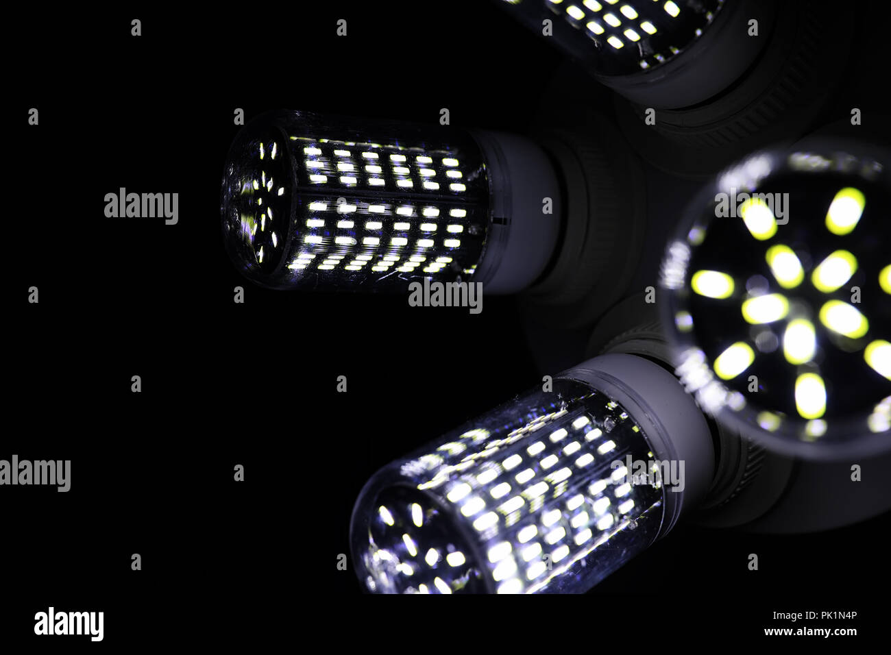 LED elements in the lamp. Lamps with diodes. Many bright lights Stock ...