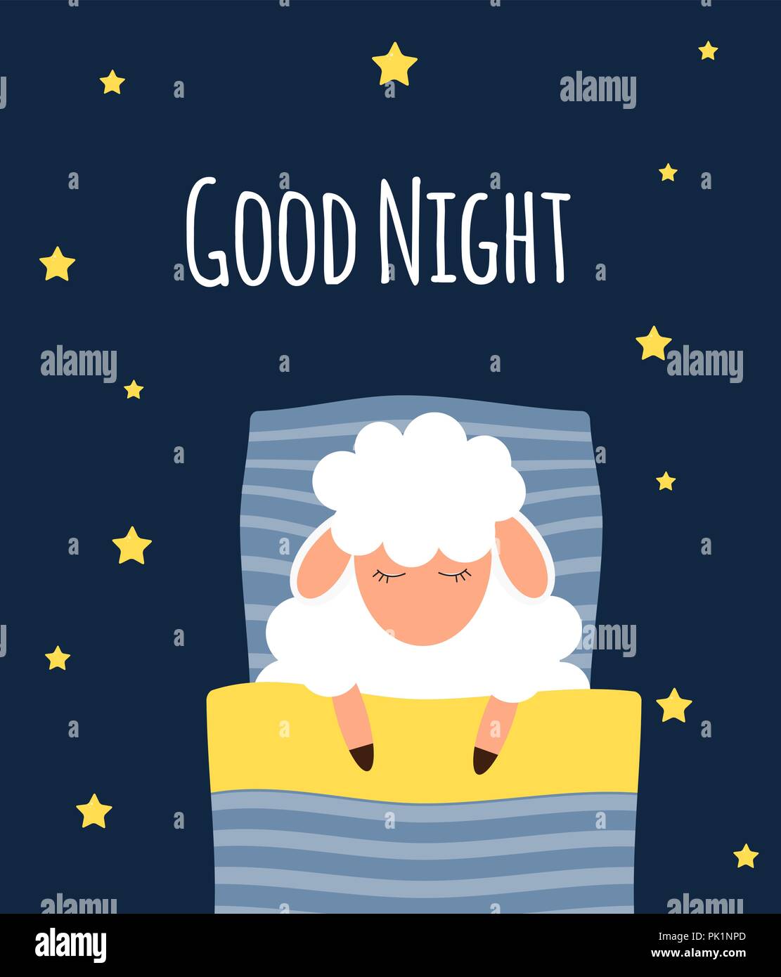 Cute little sheep on the night sky. Good night. vector illustration ...