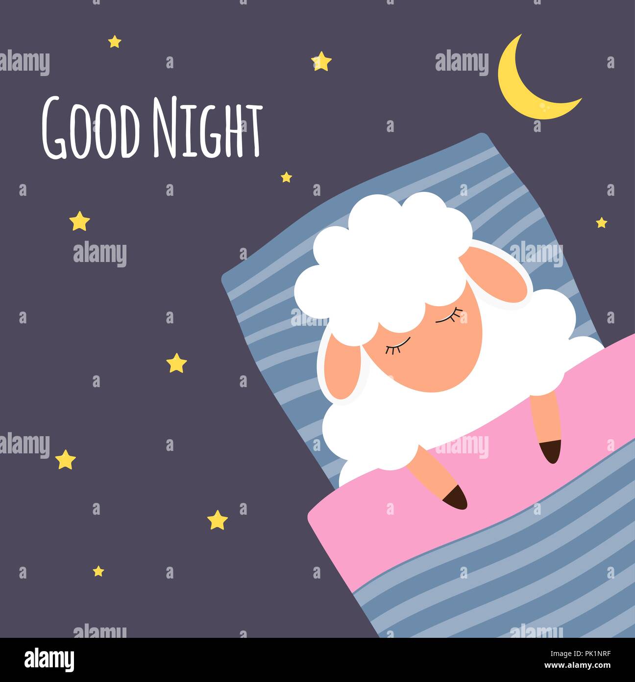 Cute little sheep on the night sky. Good night. vector illustration ...