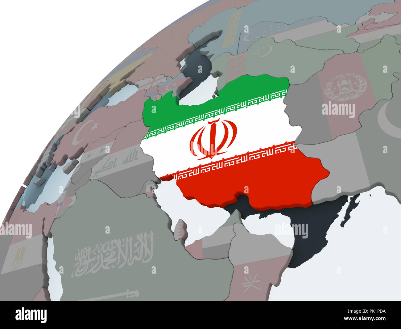 Iran on political globe with embedded flag. 3D illustration Stock Photo ...