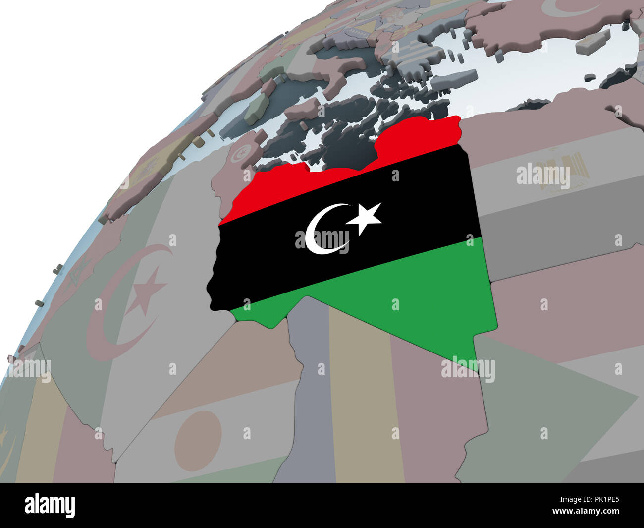 Libya on political globe with embedded flag. 3D illustration Stock ...