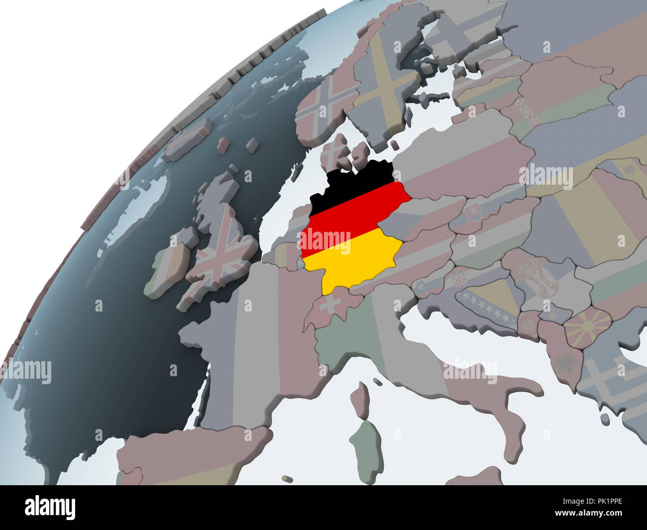 Germany on political globe with embedded flag. 3D illustration Stock ...