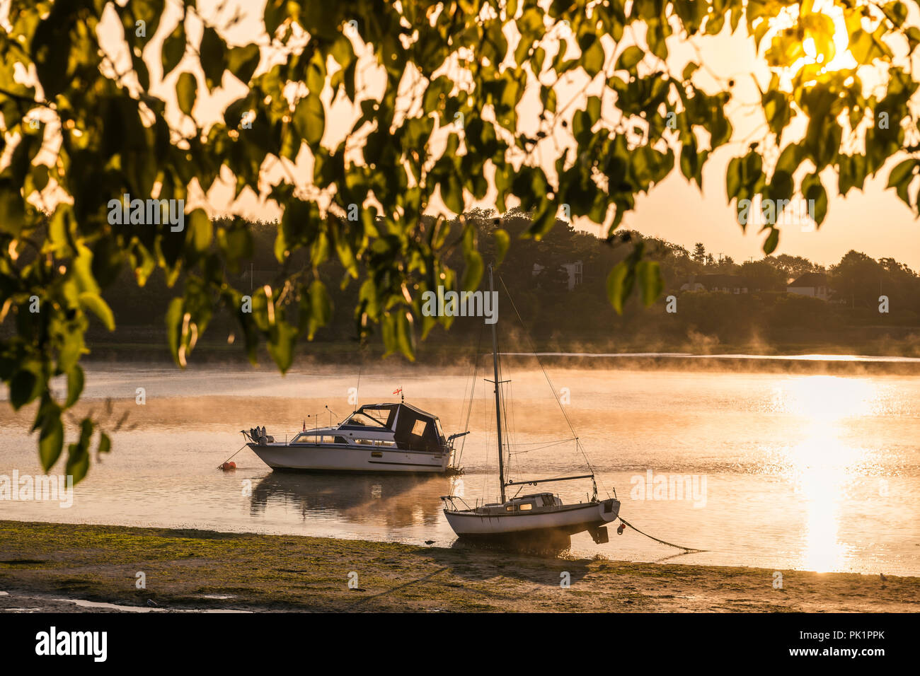A golden sunrise over the River Torridge at Bideford in North Devon ...