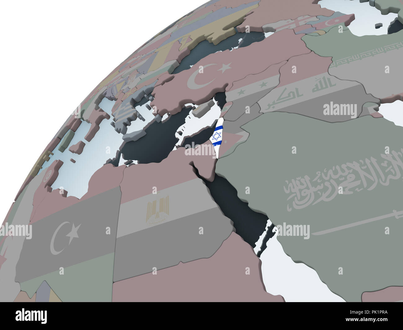 Israel on political globe with embedded flag. 3D illustration Stock ...