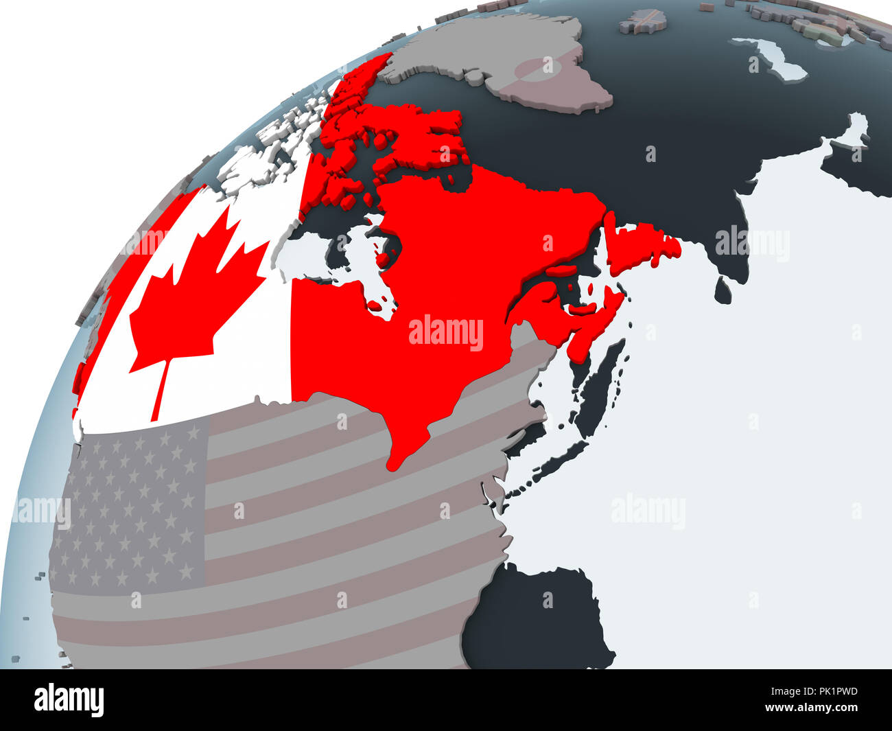 Canada on political globe with embedded flag. 3D illustration Stock ...