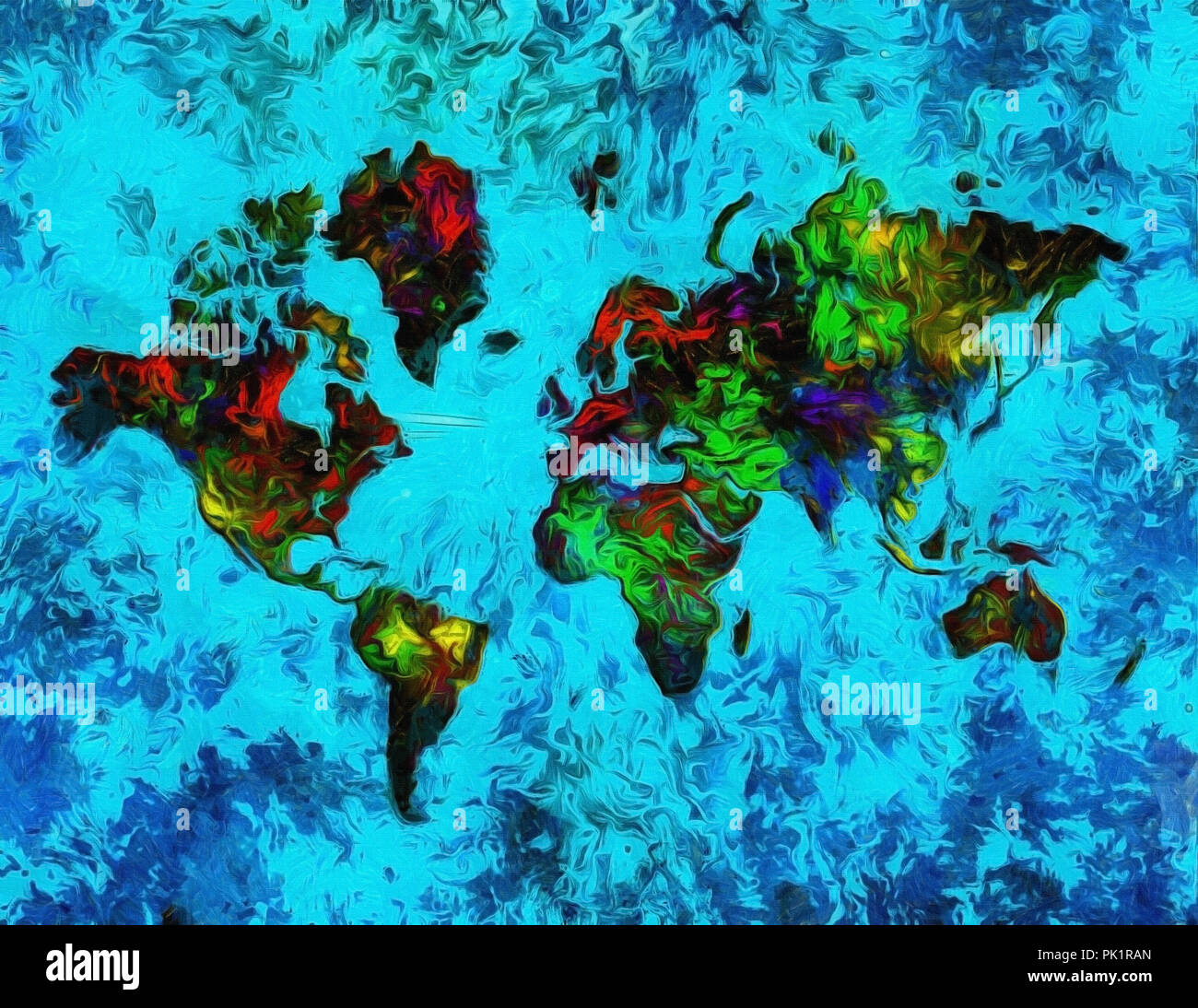 Oil painting. World map Stock Photo - Alamy