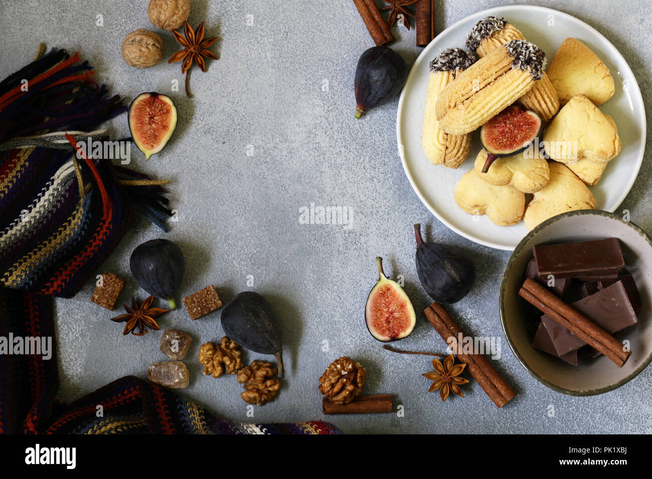 Autumn background with chocolate, spices and cookies Stock Photo - Alamy