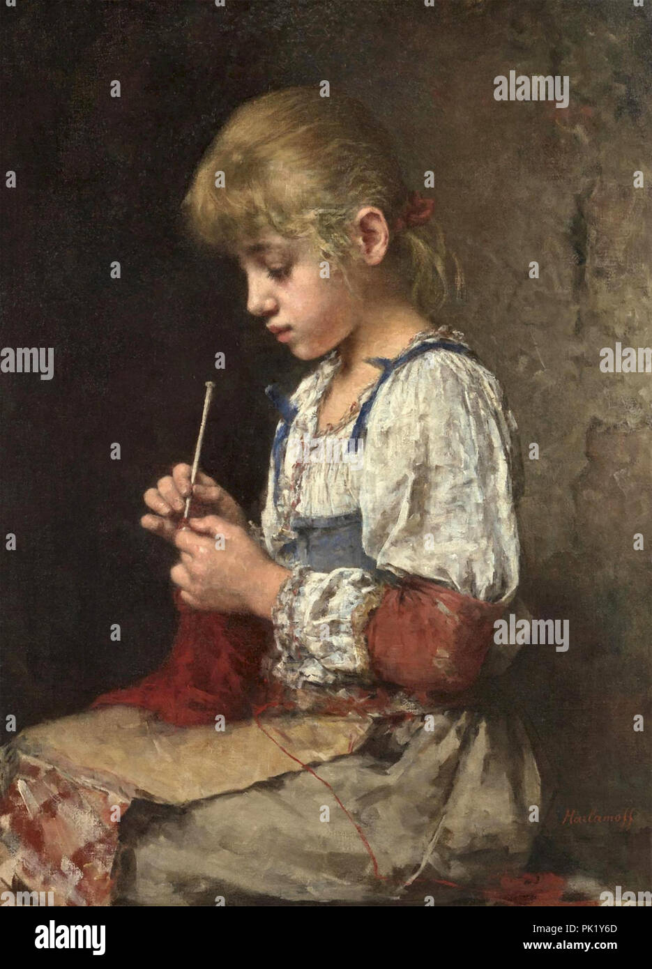 Harlamoff Alexei Alexeivich - a Young Girl Crocheting Stock Photo - Alamy