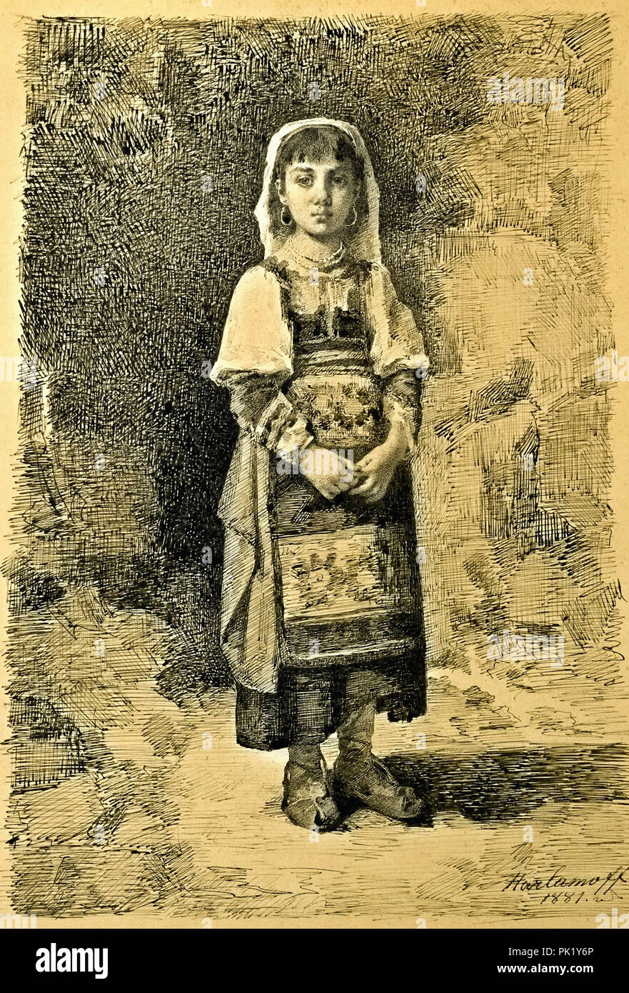 Harlamoff Alexei Alexeivich - a Young Girl in Traditional Costume Stock ...