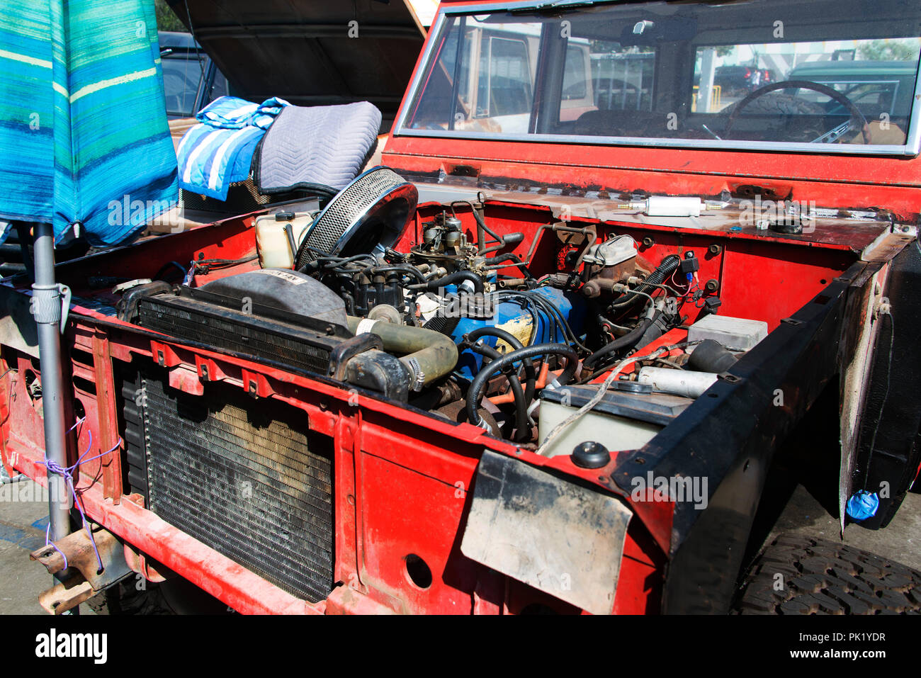A view of an engine of a classic vintage suv car Stock Photo - Alamy