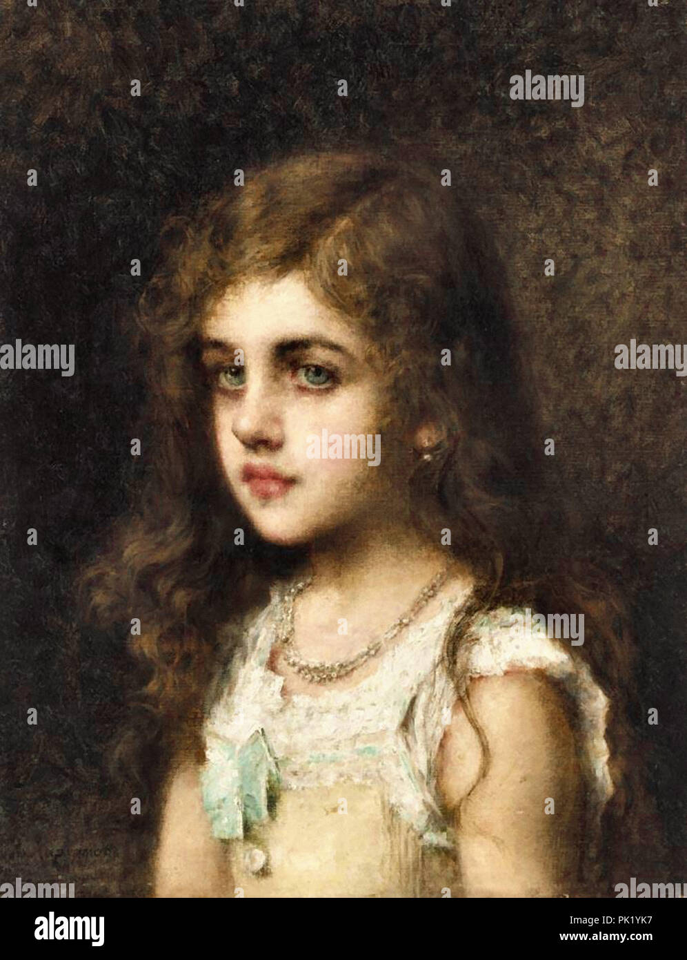 Harlamoff Alexei Alexeivich - Young Girl with a Turquoise Bow Stock ...