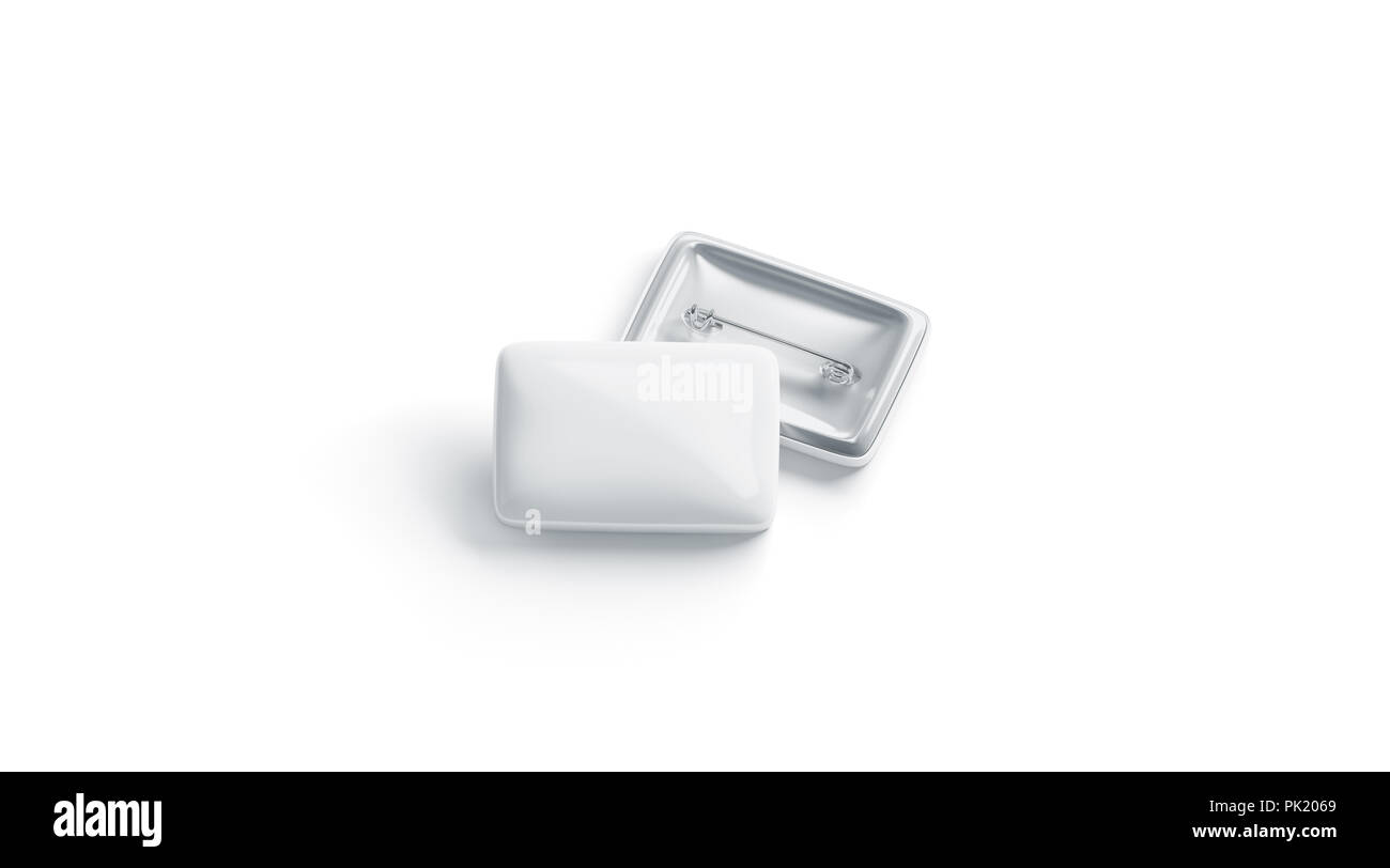 Blank white rectangular badge stack mockup, front and back side, 3d ...