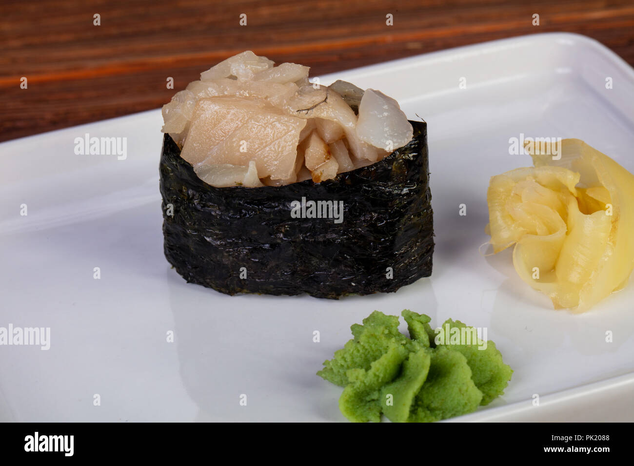 Japanese sushi gunkan with dorado Stock Photo - Alamy