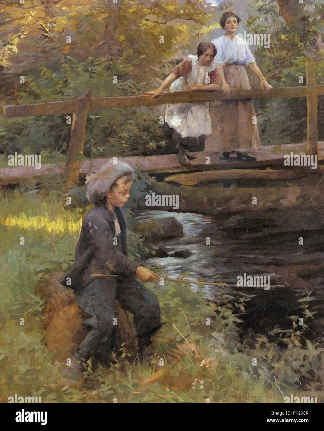 Harvey Harold - Fishing by a Forest Stream Stock Photo - Alamy