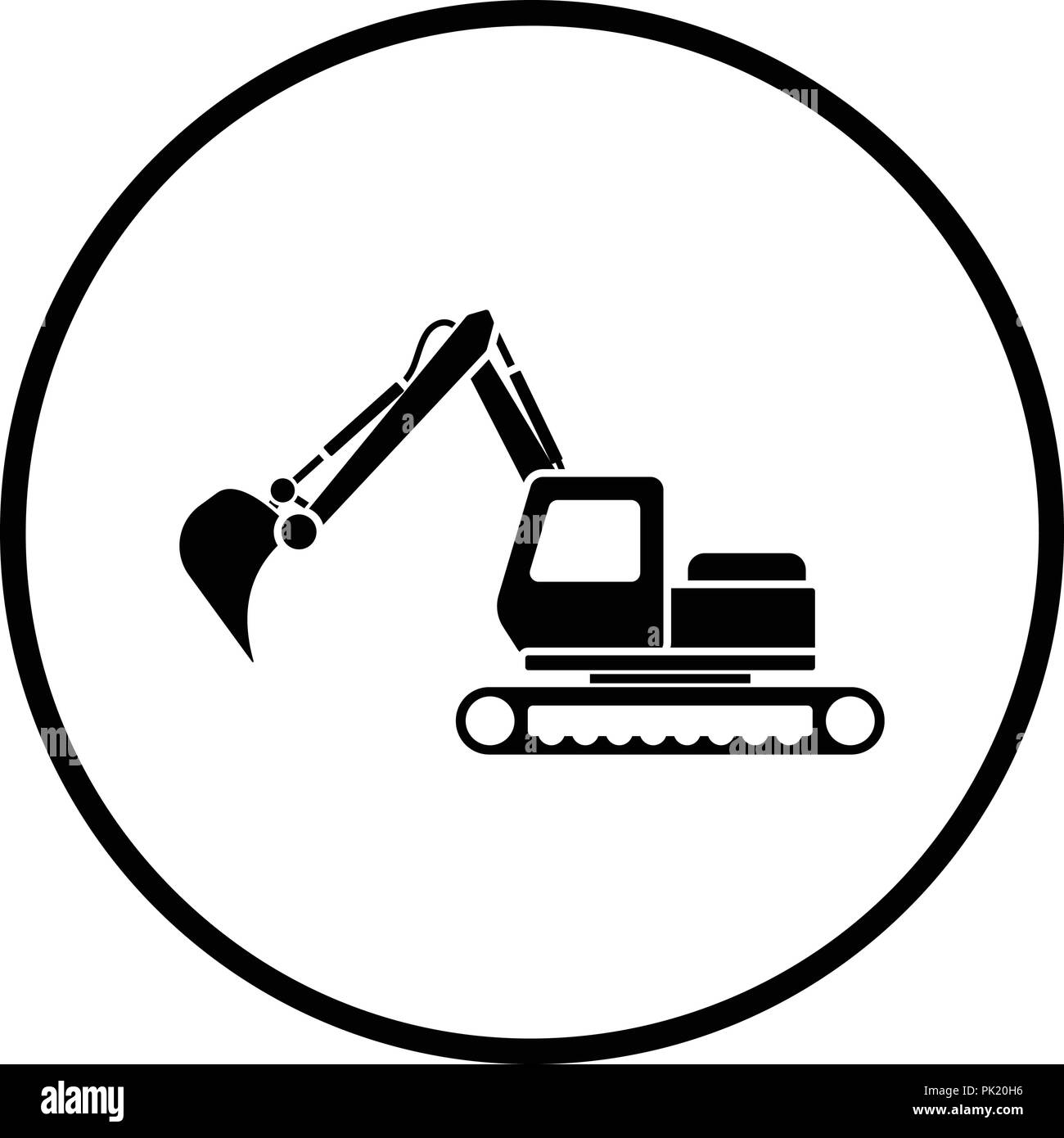 Icon of construction excavator. Thin circle design. Vector illustration ...
