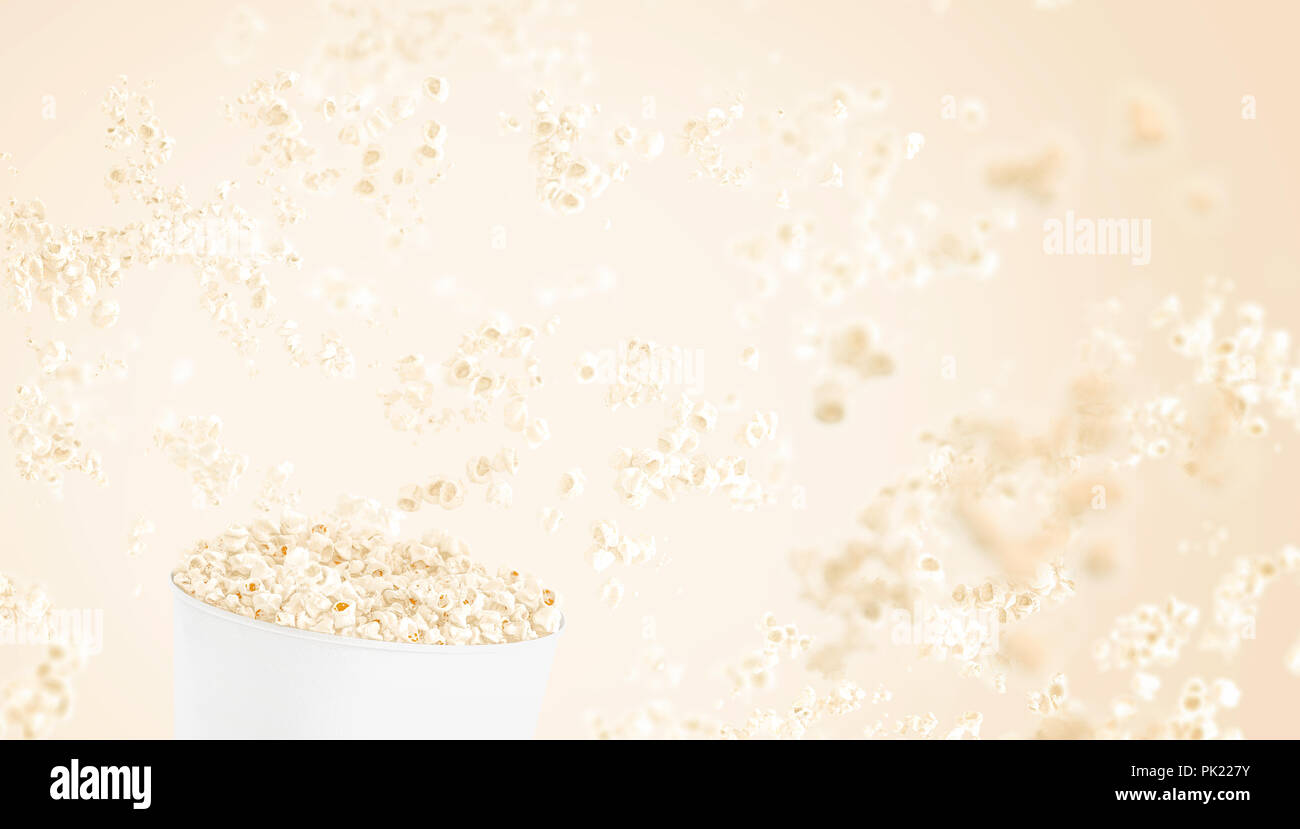 Blank white food bucket with popcorn mock up, depth of field effect, 3d ...