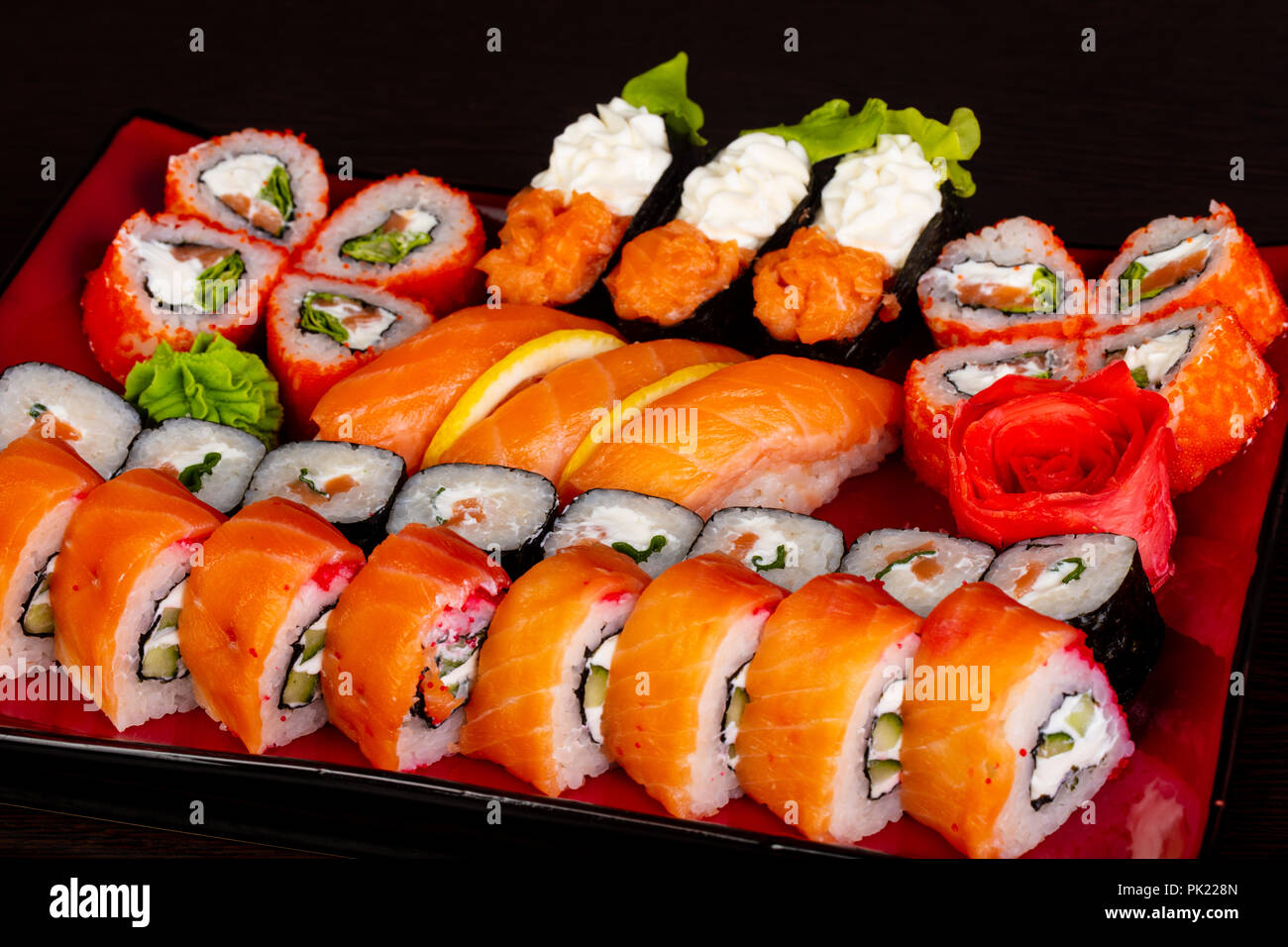 Japanese traditional roll and sushi set Stock Photo - Alamy