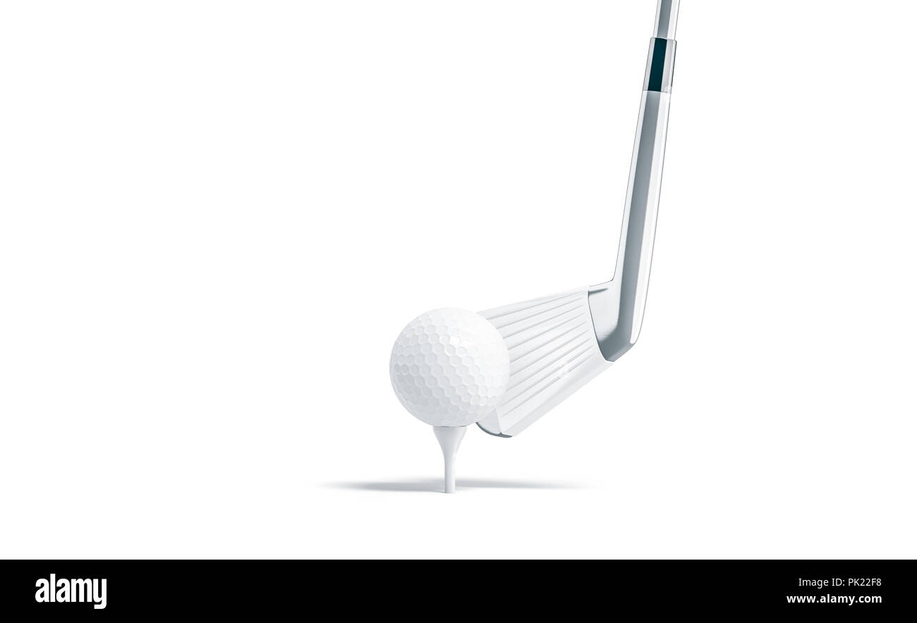 Blank white golf ball on tee with stick mockup, 3d rendering. Empty ...
