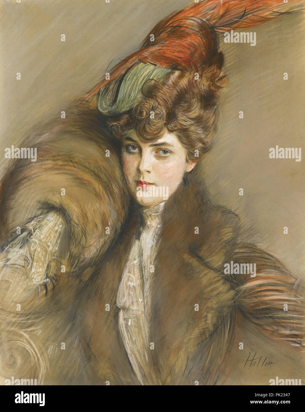 Helleu Paul - Lady in a Feather Hat Stock Photo - Alamy