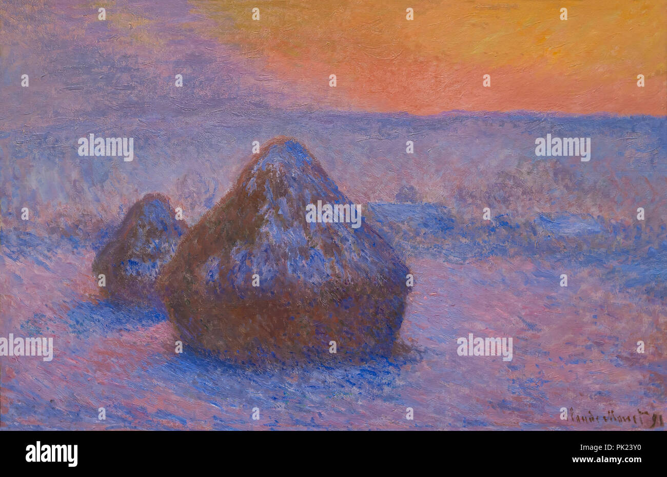 Stacks of Wheat, Sunset, Snow Effect, Claude Monet, 1890-1891, Art ...