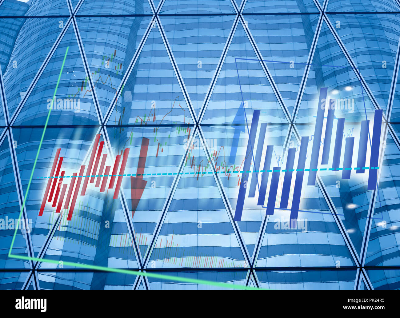 Composing with business building and stock chart Stock Photo - Alamy