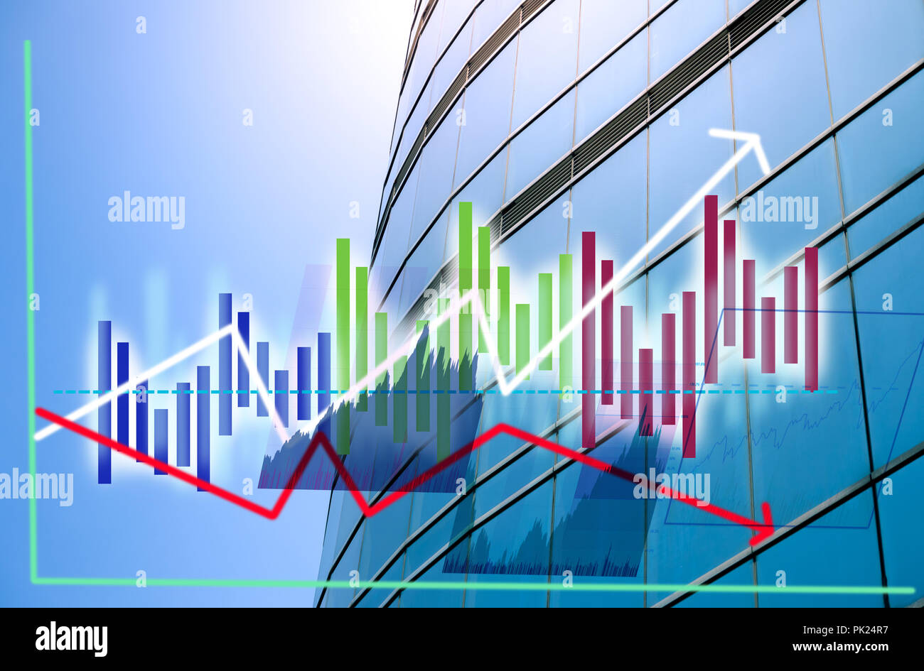 Composing with business building and stock chart Stock Photo - Alamy