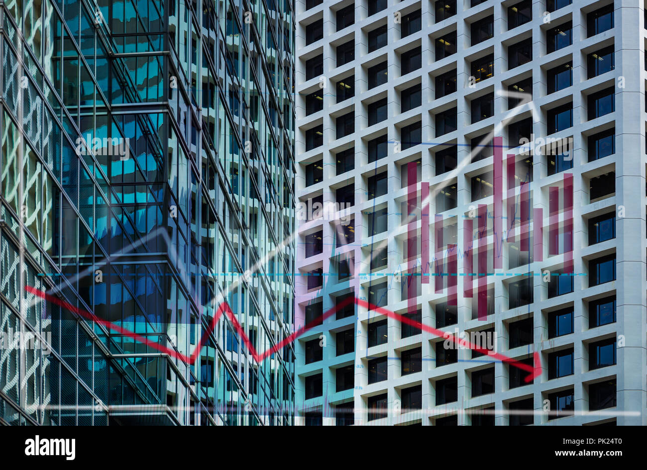 Composing with business building and stock chart Stock Photo - Alamy