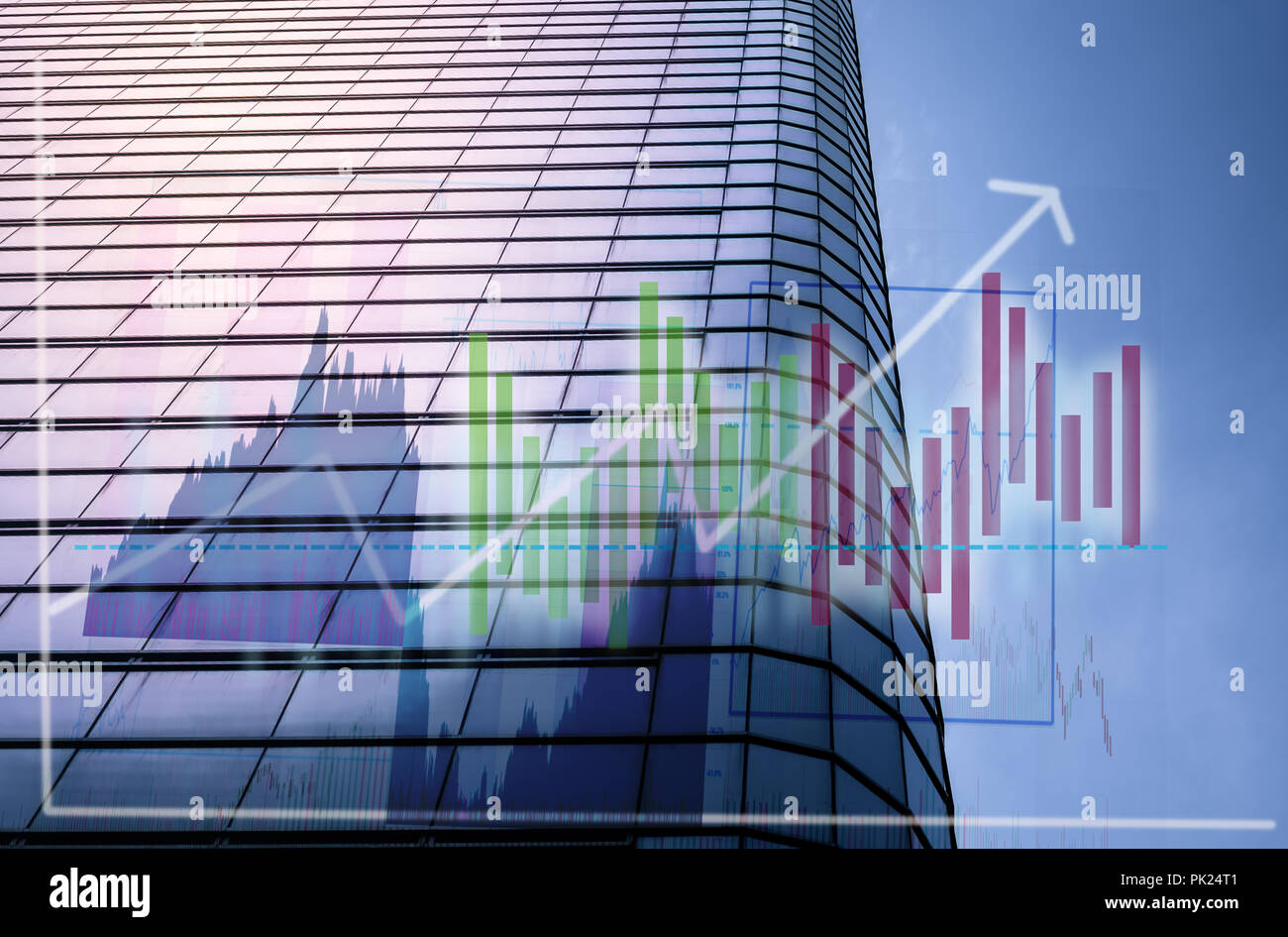 Composing with business building and stock chart Stock Photo - Alamy