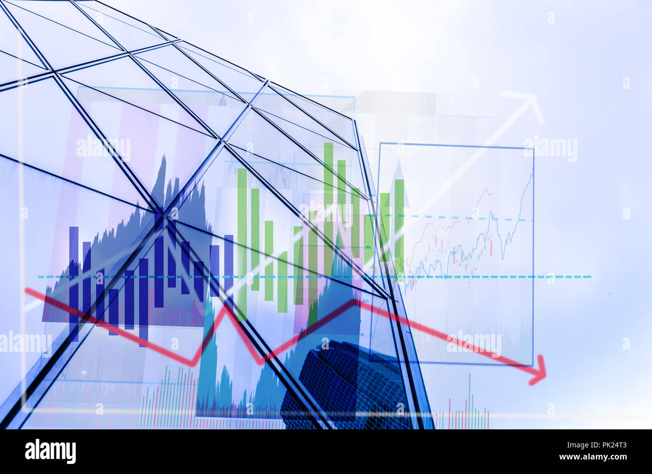 Composing with business building and stock chart Stock Photo - Alamy