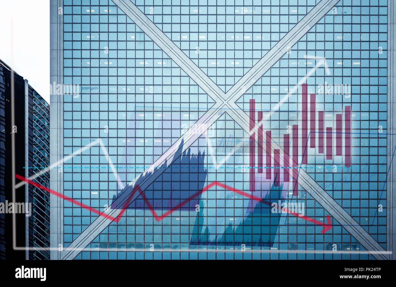 Composing with business building and stock chart Stock Photo - Alamy