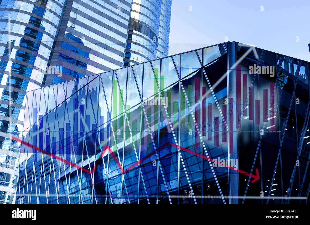 Composing with business building and stock chart Stock Photo - Alamy