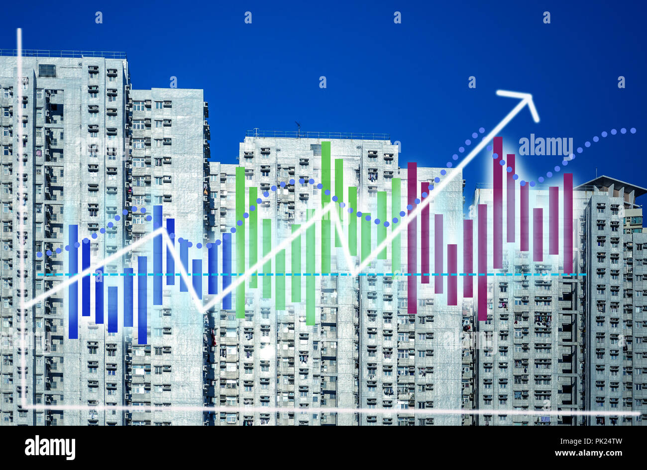 Composing with business building and stock chart Stock Photo - Alamy