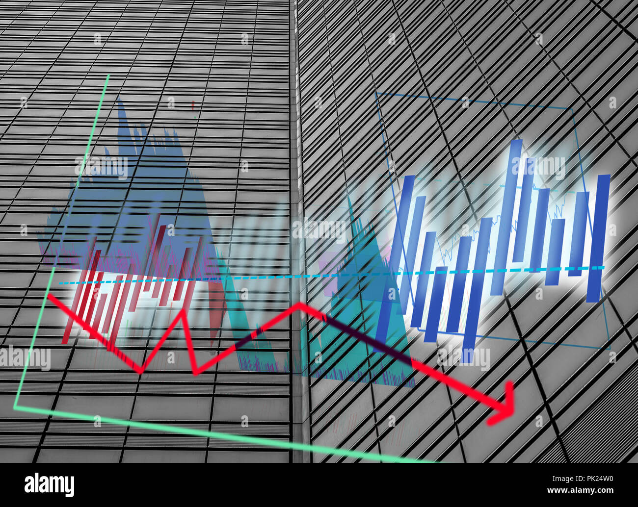 Composing with business building and stock chart Stock Photo - Alamy