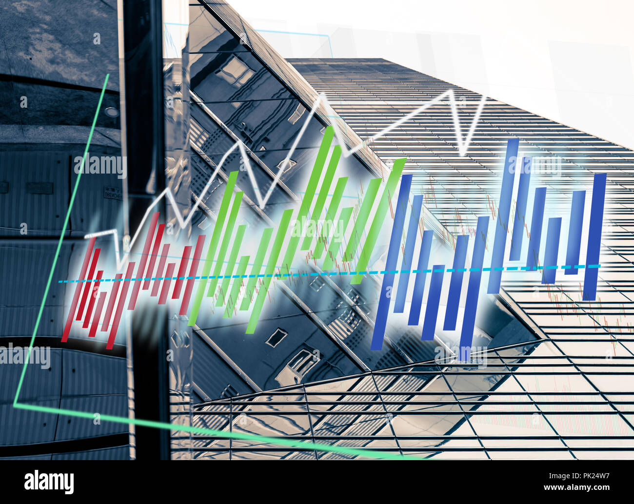 Composing with business building and stock chart Stock Photo - Alamy