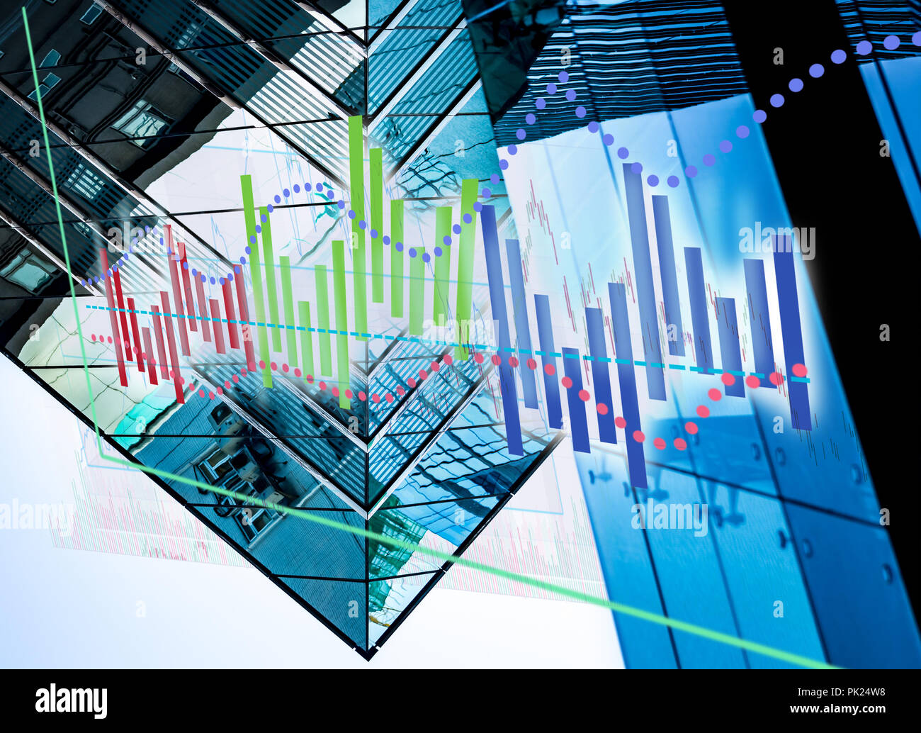 Composing with business building and stock chart Stock Photo - Alamy