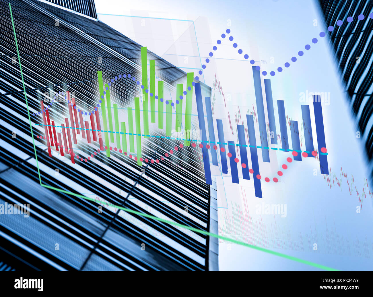Composing with business building and stock chart Stock Photo - Alamy