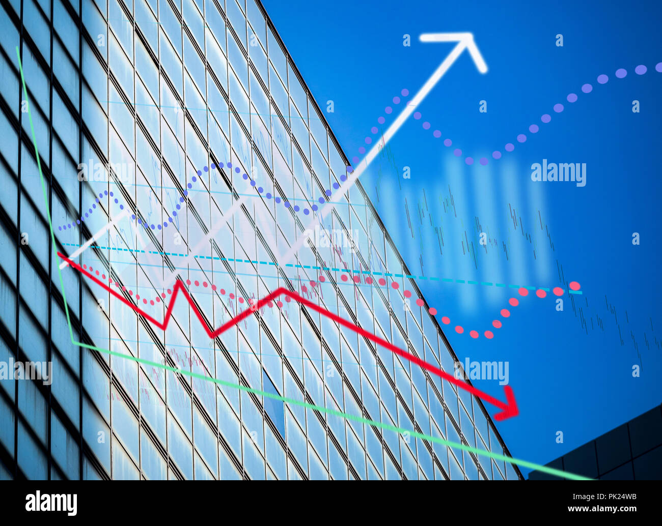 Composing with business building and stock chart Stock Photo - Alamy