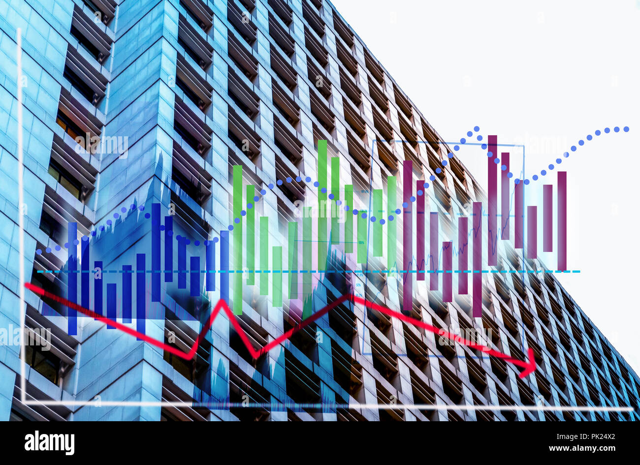 Composing with business building and stock chart Stock Photo - Alamy