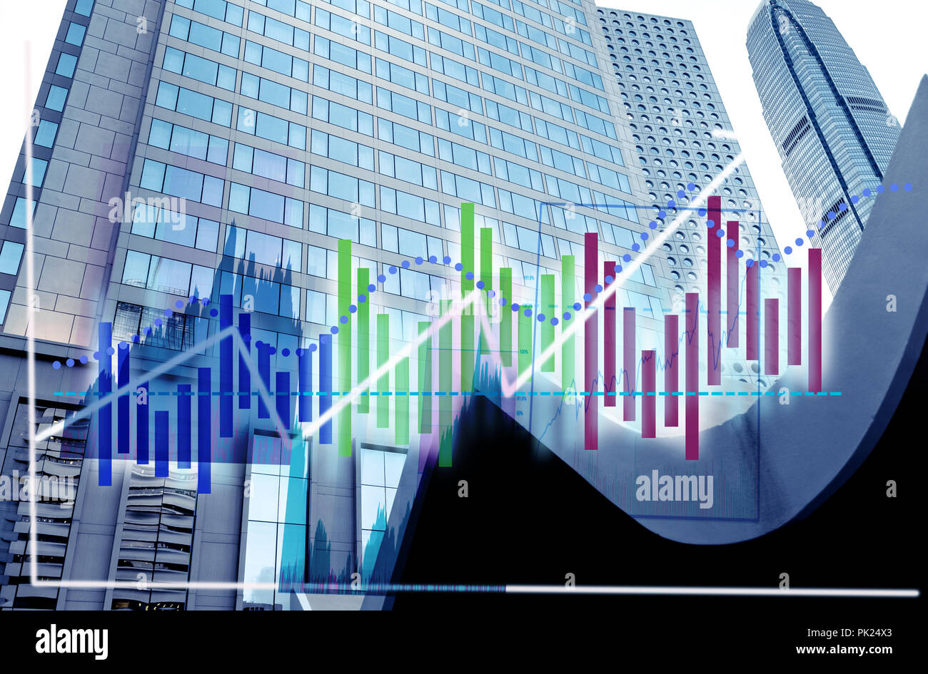 Composing with business building and stock chart Stock Photo - Alamy