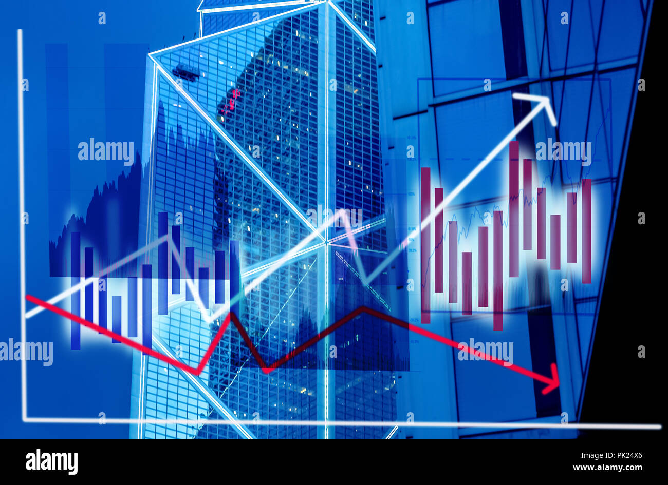 Composing with business building and stock chart Stock Photo - Alamy