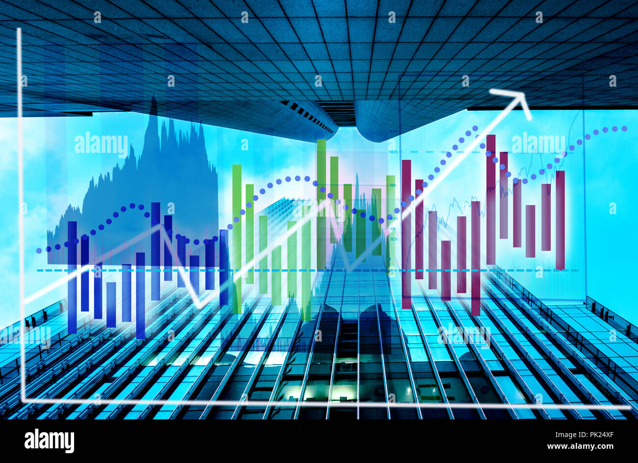 Composing with business building and stock chart Stock Photo - Alamy
