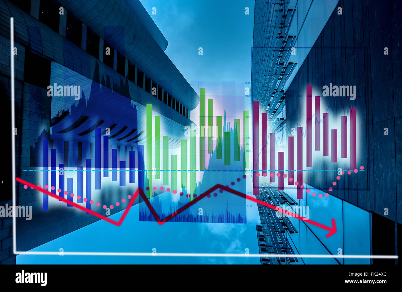 Composing with business building and stock chart Stock Photo - Alamy