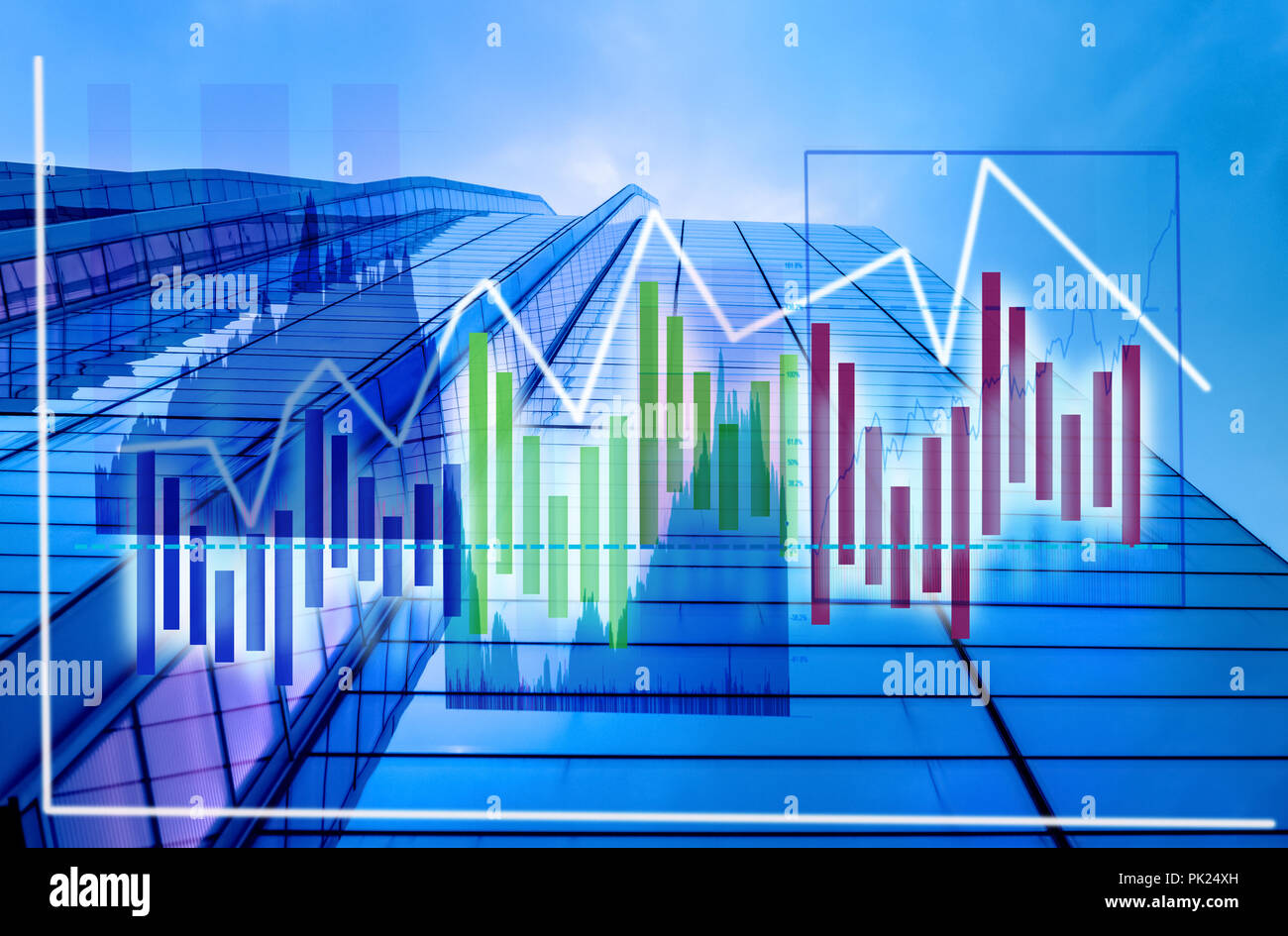 Composing with business building and stock chart Stock Photo - Alamy