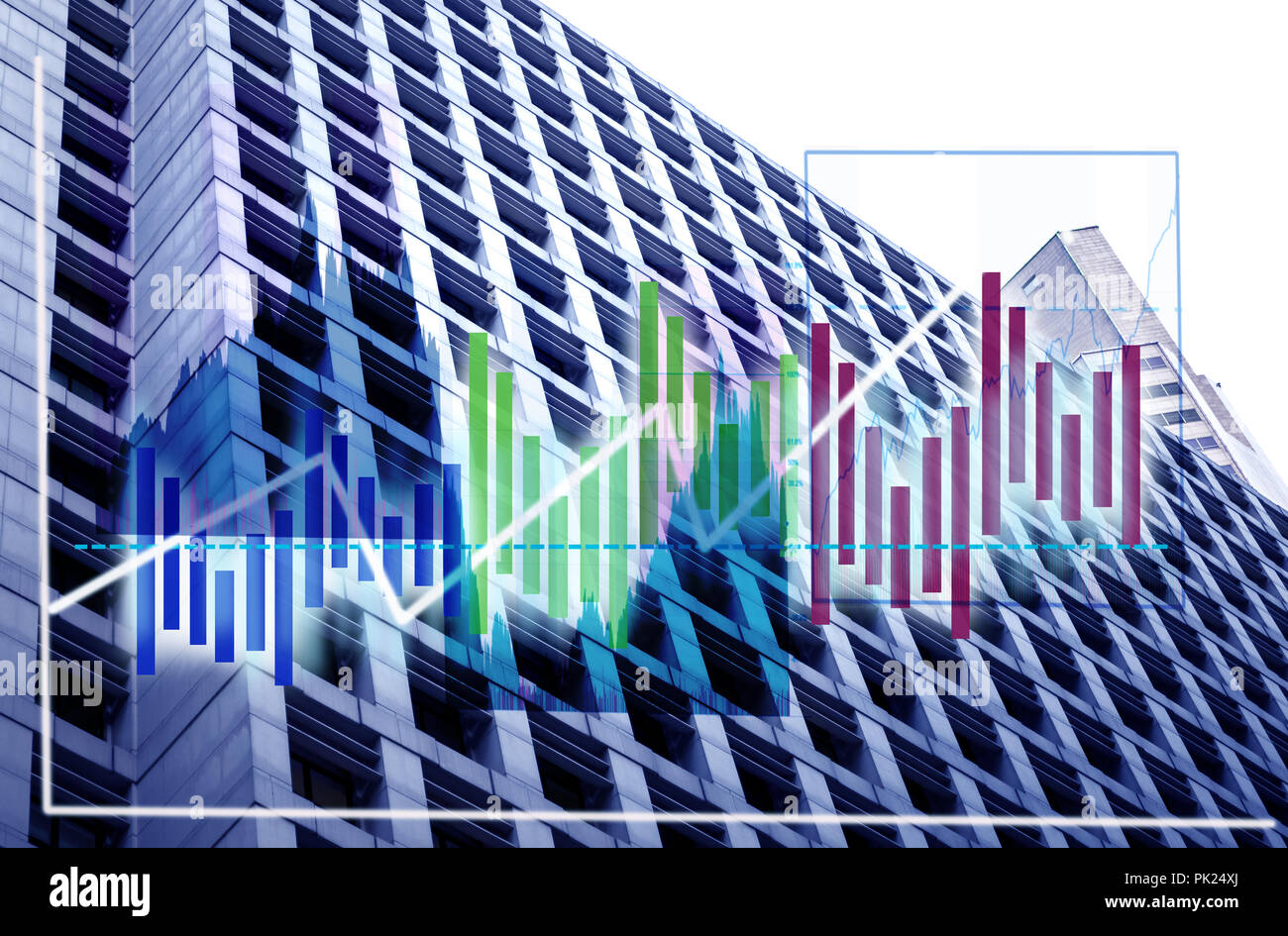 Composing with business building and stock chart Stock Photo - Alamy