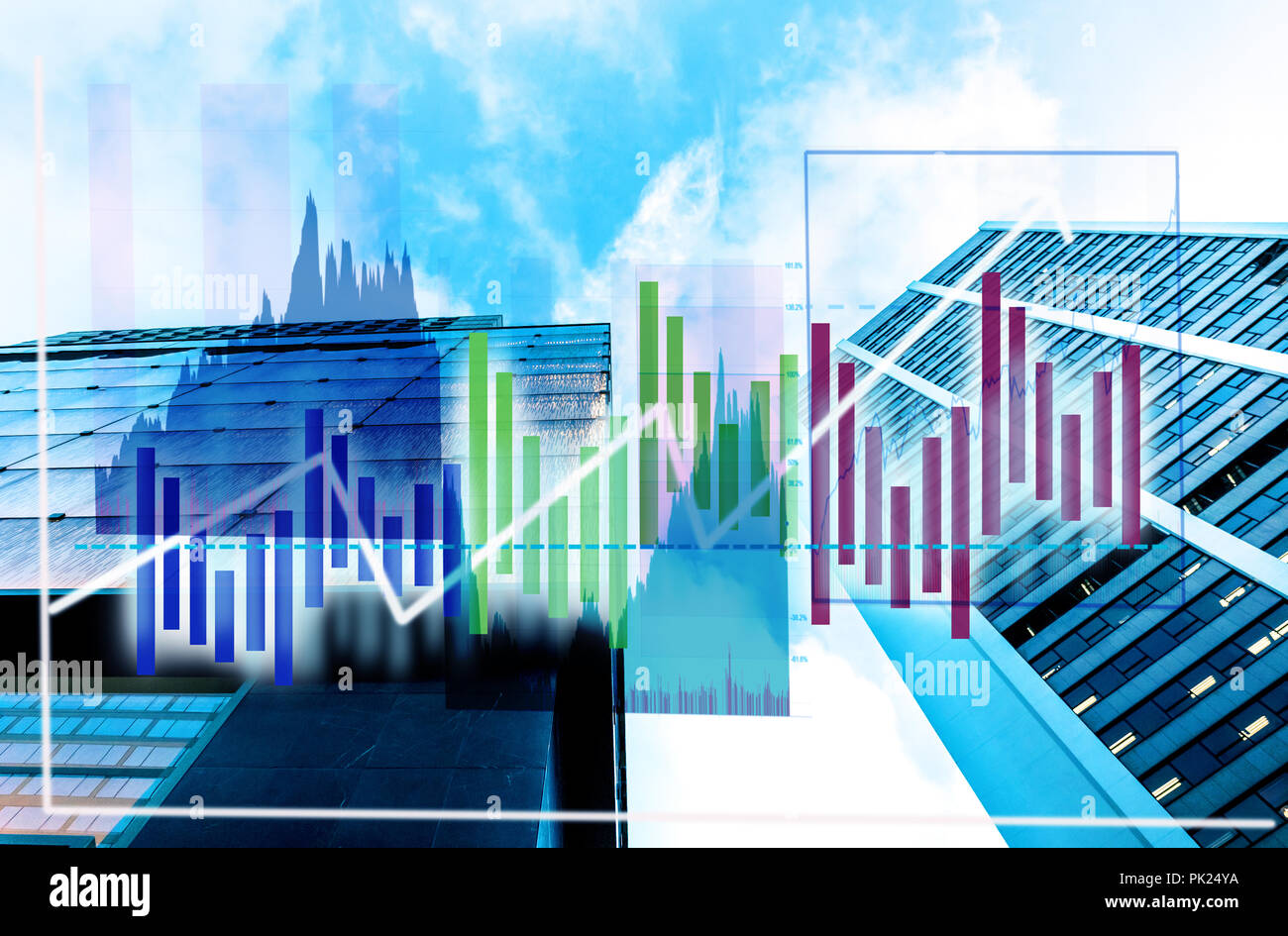 Composing with business building and stock chart Stock Photo - Alamy