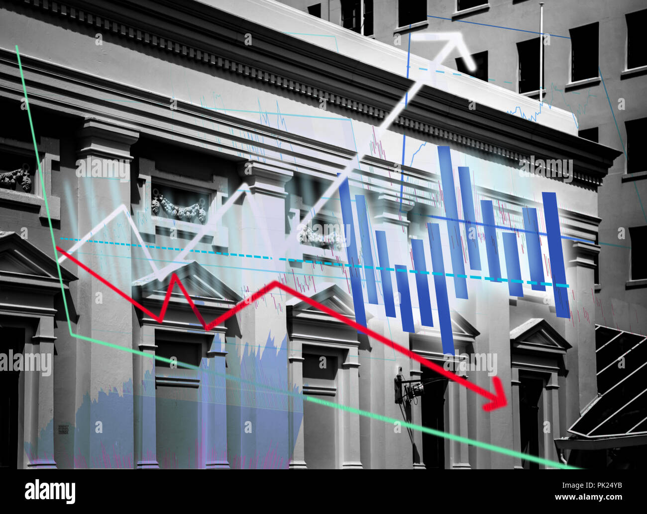 Composing with business building and stock chart Stock Photo - Alamy