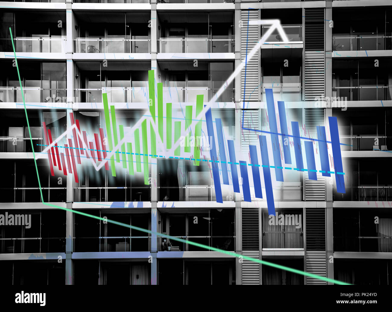 Composing with business building and stock chart Stock Photo - Alamy