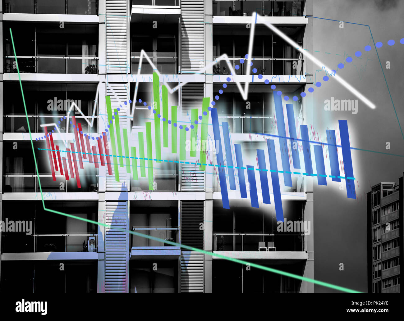 Composing with business building and stock chart Stock Photo - Alamy