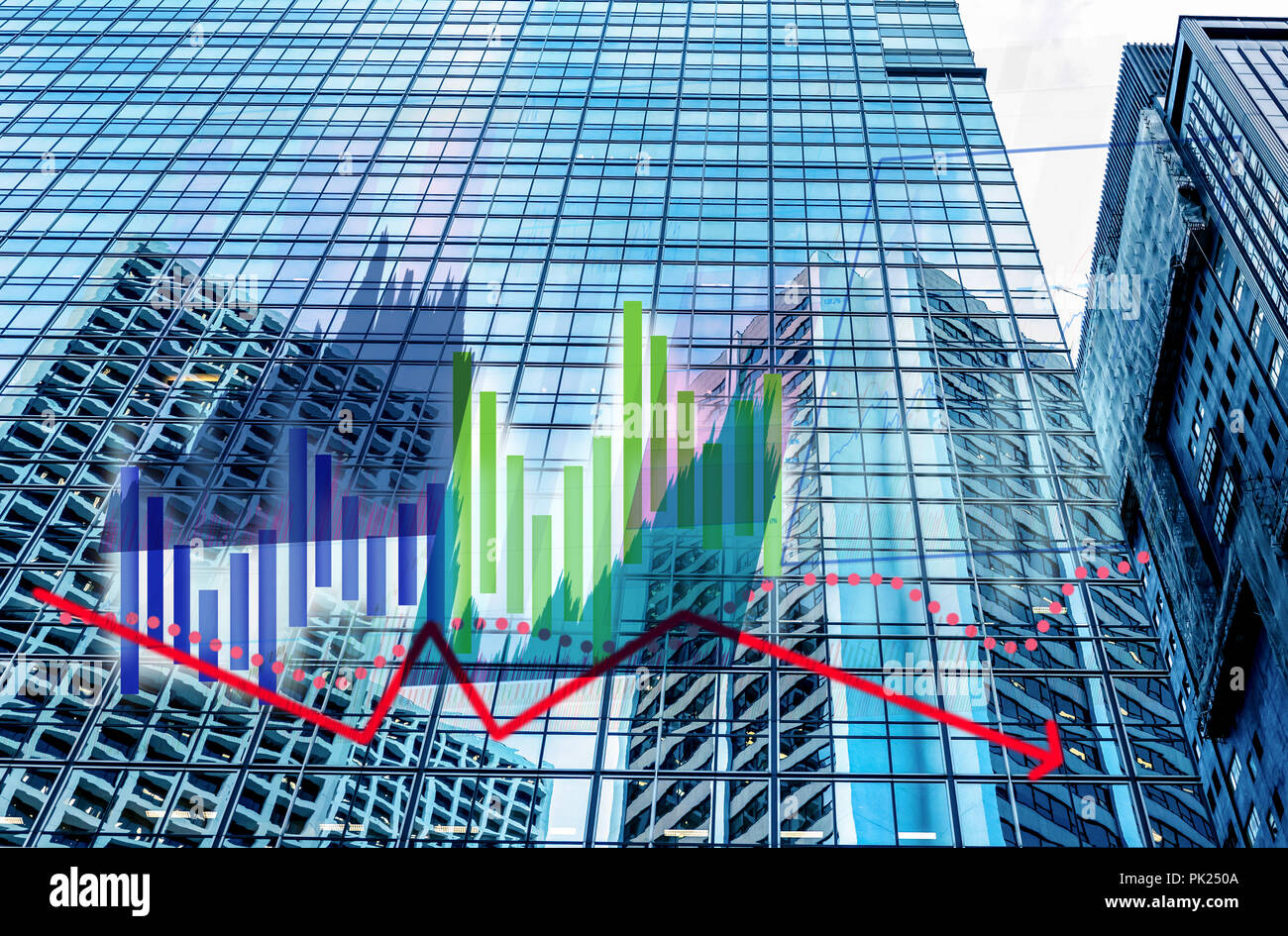 Composing with business building and stock chart Stock Photo - Alamy